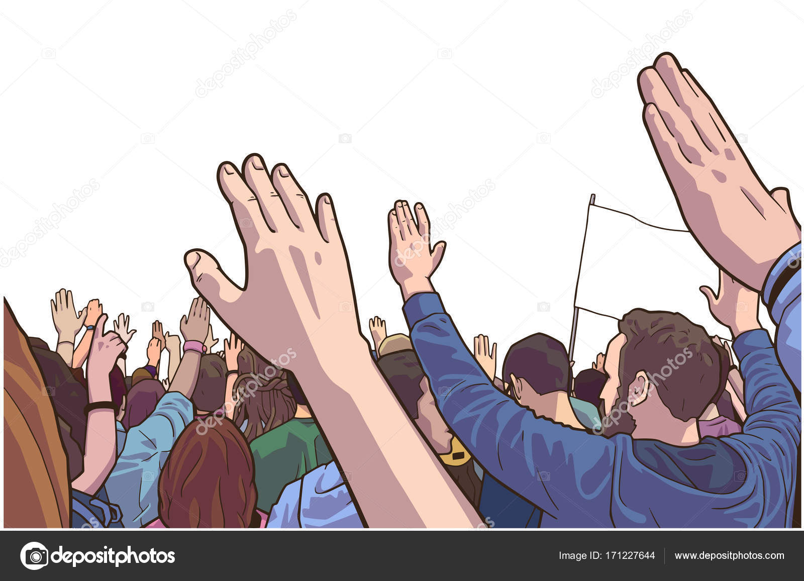 Illustration of protesting crowd with students and blank flag in color ...