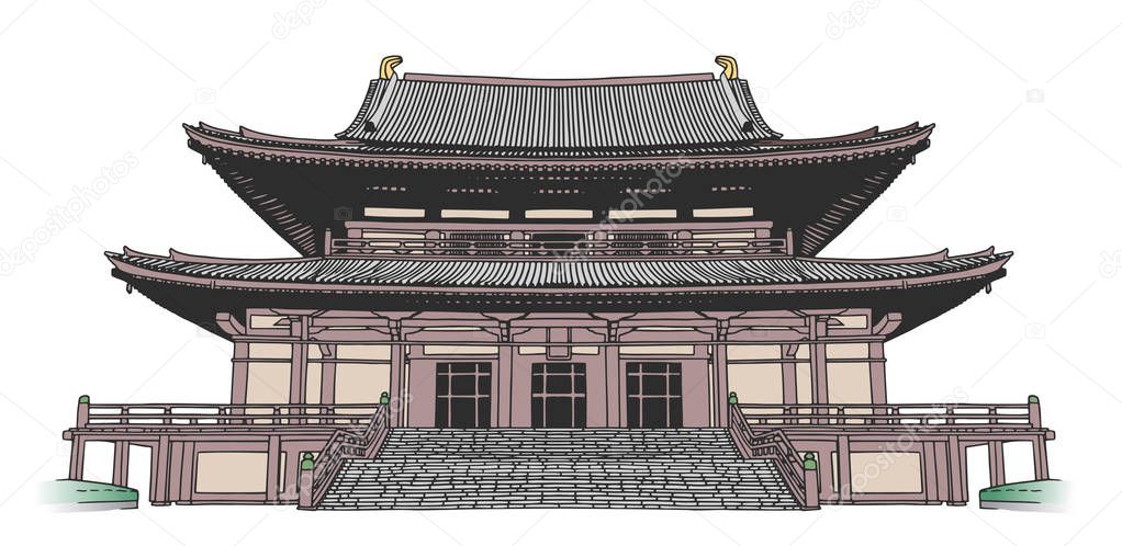 Isolated drawing of japanese style buddhist temple in color — Stock ...