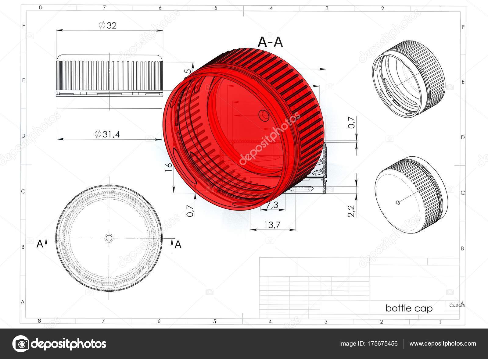 Ilustração Tampa Garrafa Plástico Acima Desenho Engenharia — Foto ...