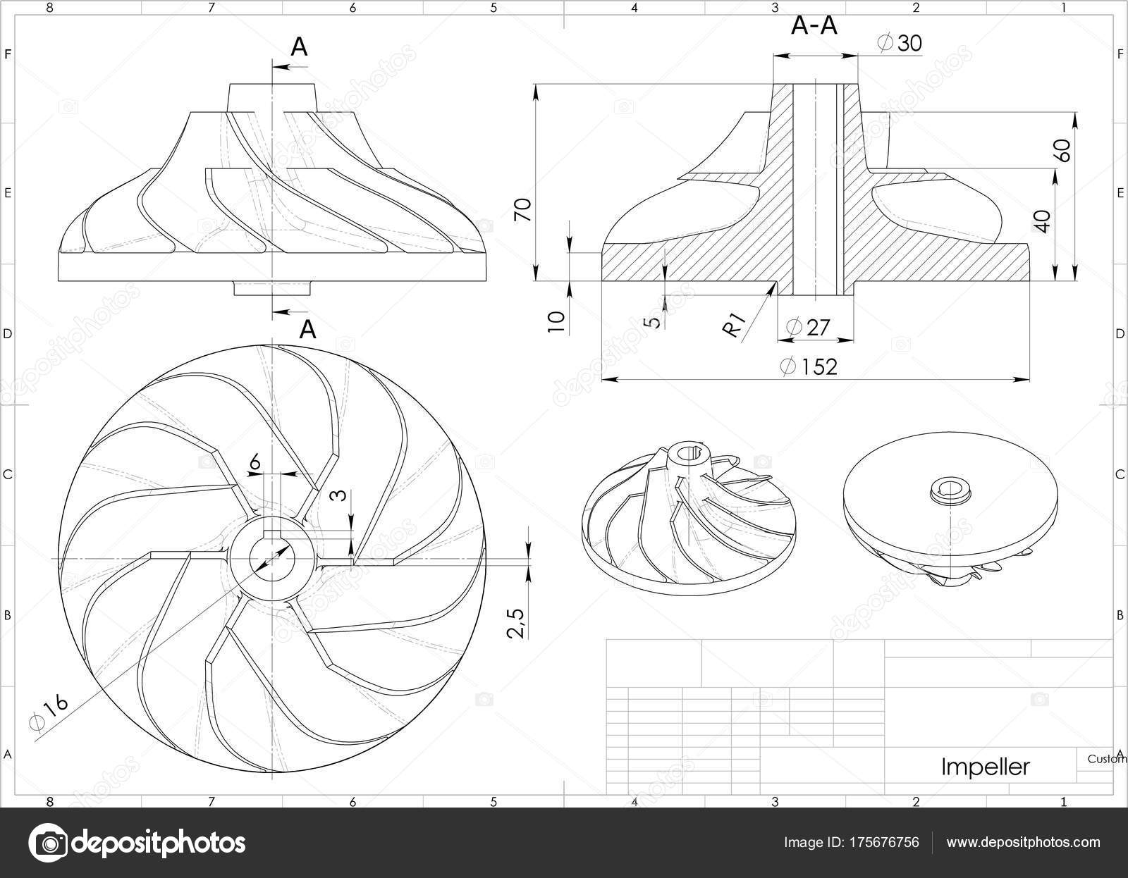 Illustration Turbo Impeller Engineering Drawing Stock Illustration by ...