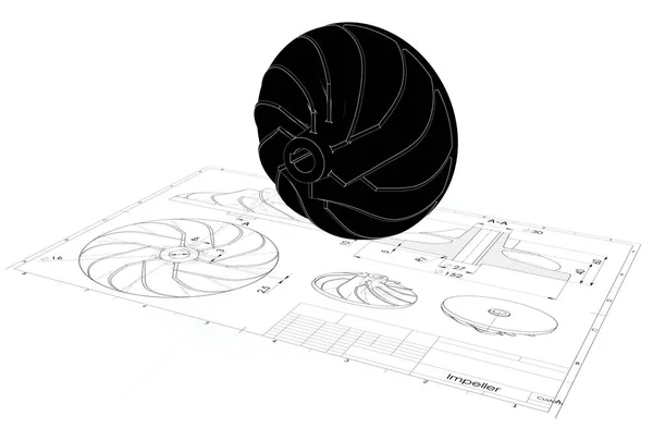 Illustration Turbo Impeller Engineering Drawing Stock Illustration by ...