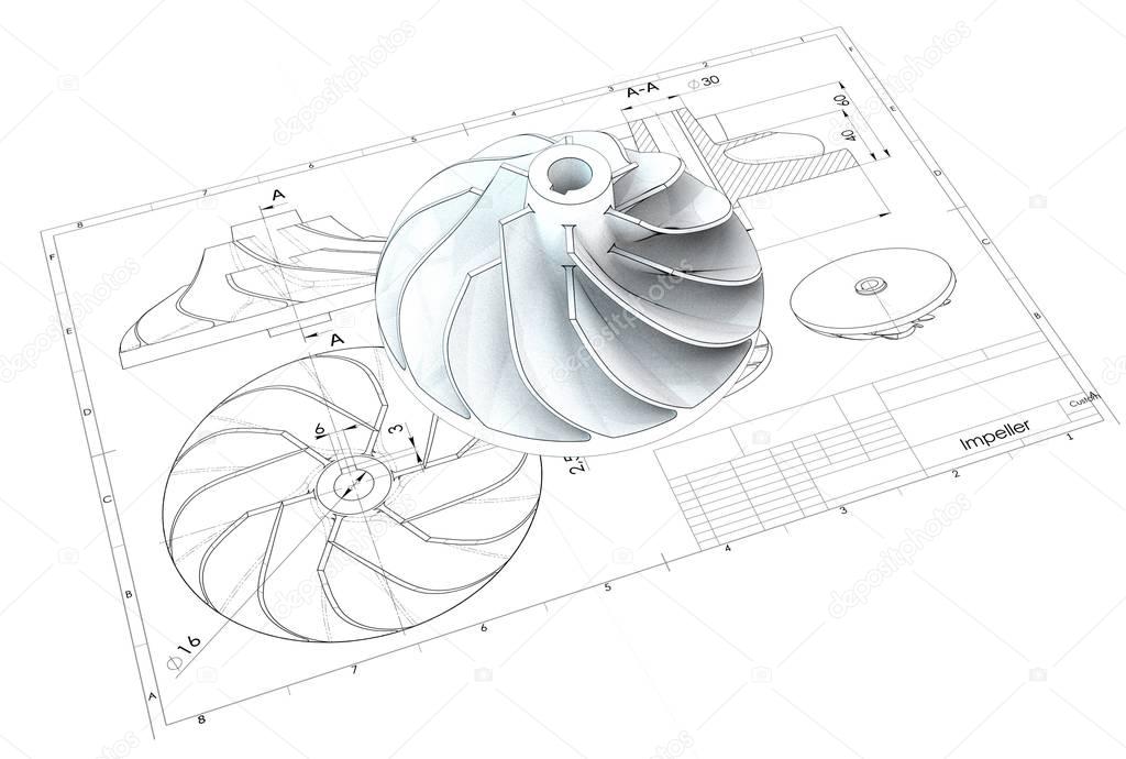 Illustration Turbo Impeller Engineering Drawing — Stock Photo © ildarss ...
