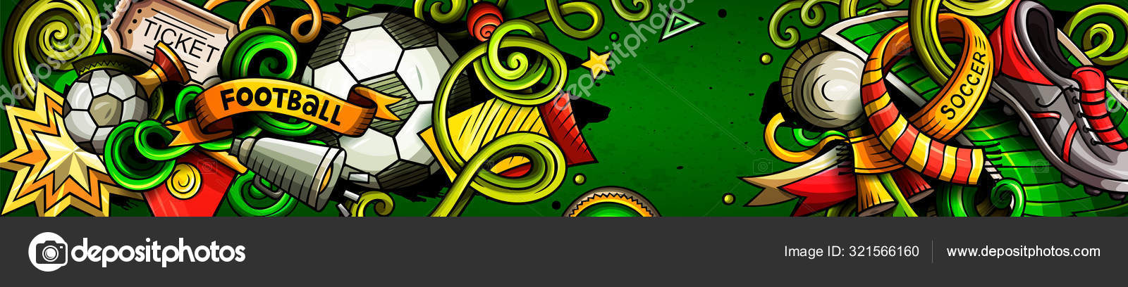 Soccer hand drawn doodle banner. Cartoon detailed illustrations. Stock ...