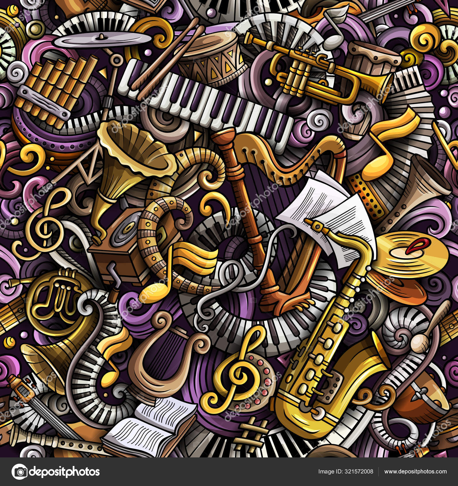 Cartoon cute doodles Classical music seamless pattern Stock Photo by ...