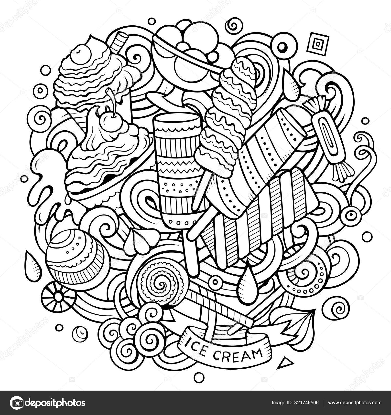 Cartoon hand-drawn doodles Ice Cream illustration Stock Illustration by ...