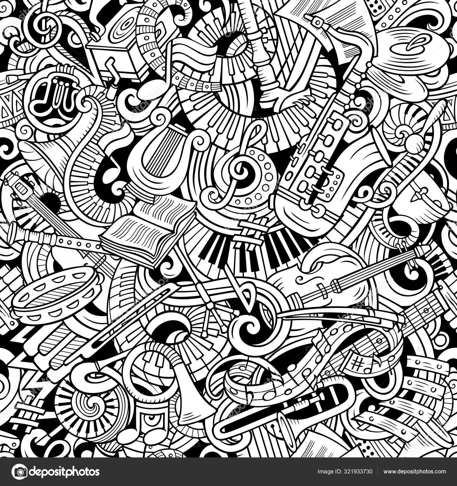 Cartoon cute doodles Classical music seamless pattern Stock ...