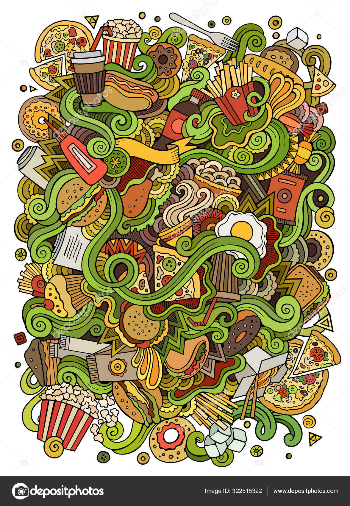 Cartoon cute doodles hand drawn Fastfood illustration Stock ...