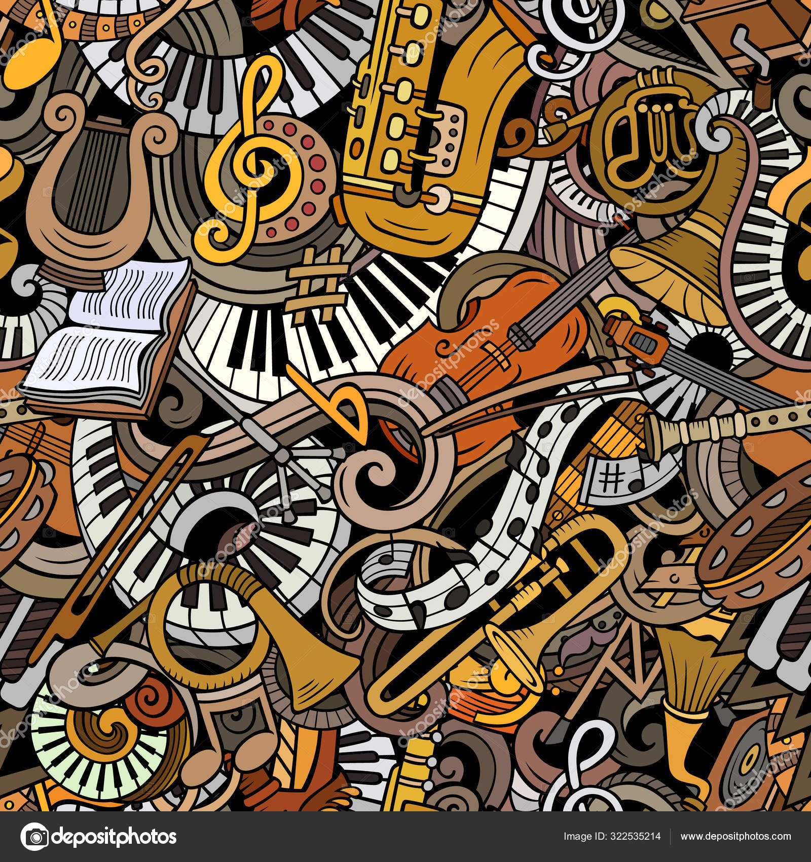 Cartoon cute doodles Classical music seamless pattern Stock ...