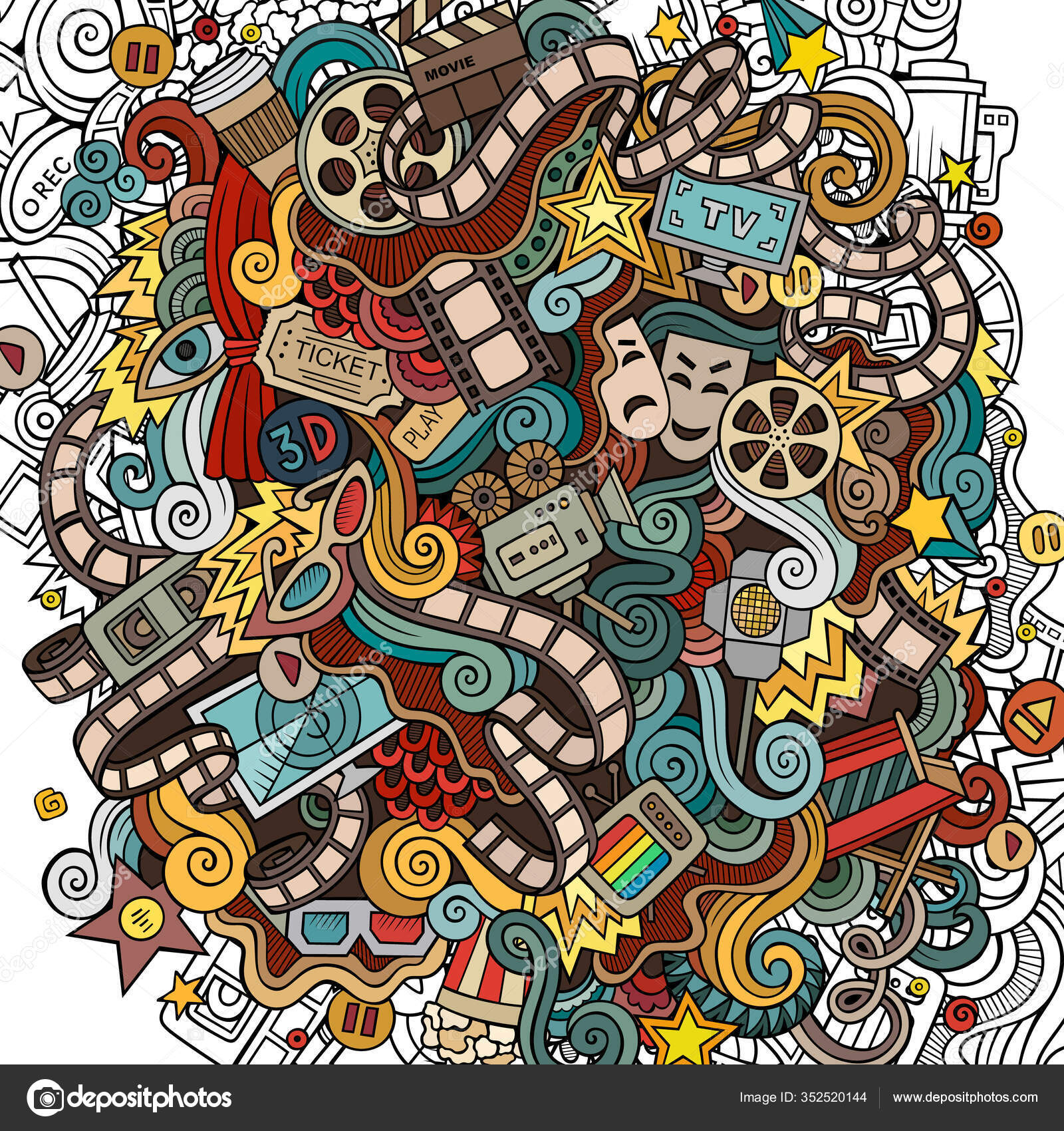Cartoon cute doodles hand drawn Cinema illustration Stock Photo by ...