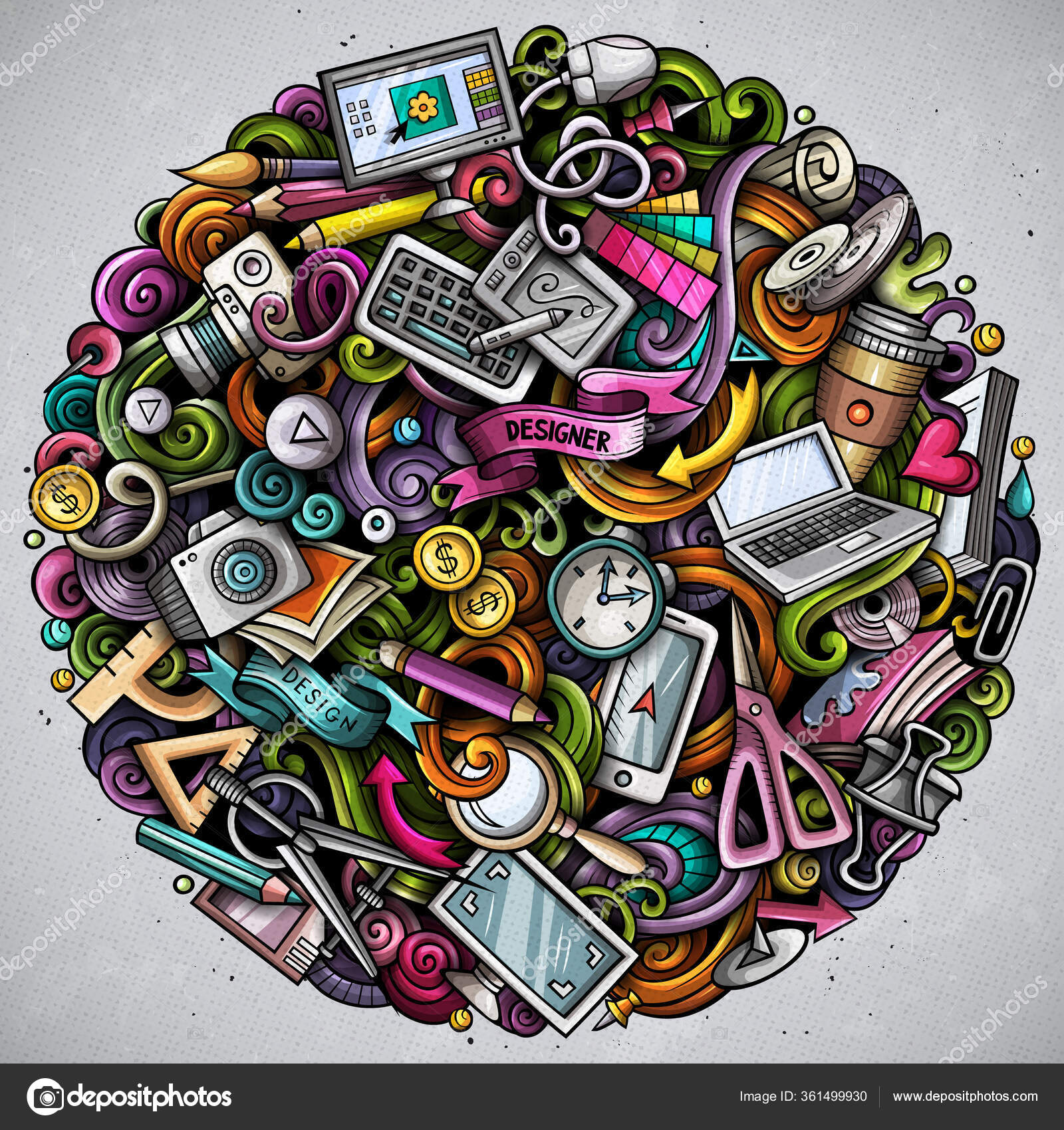 Cartoon raster doodles Art and Design illustration Stock Illustration ...