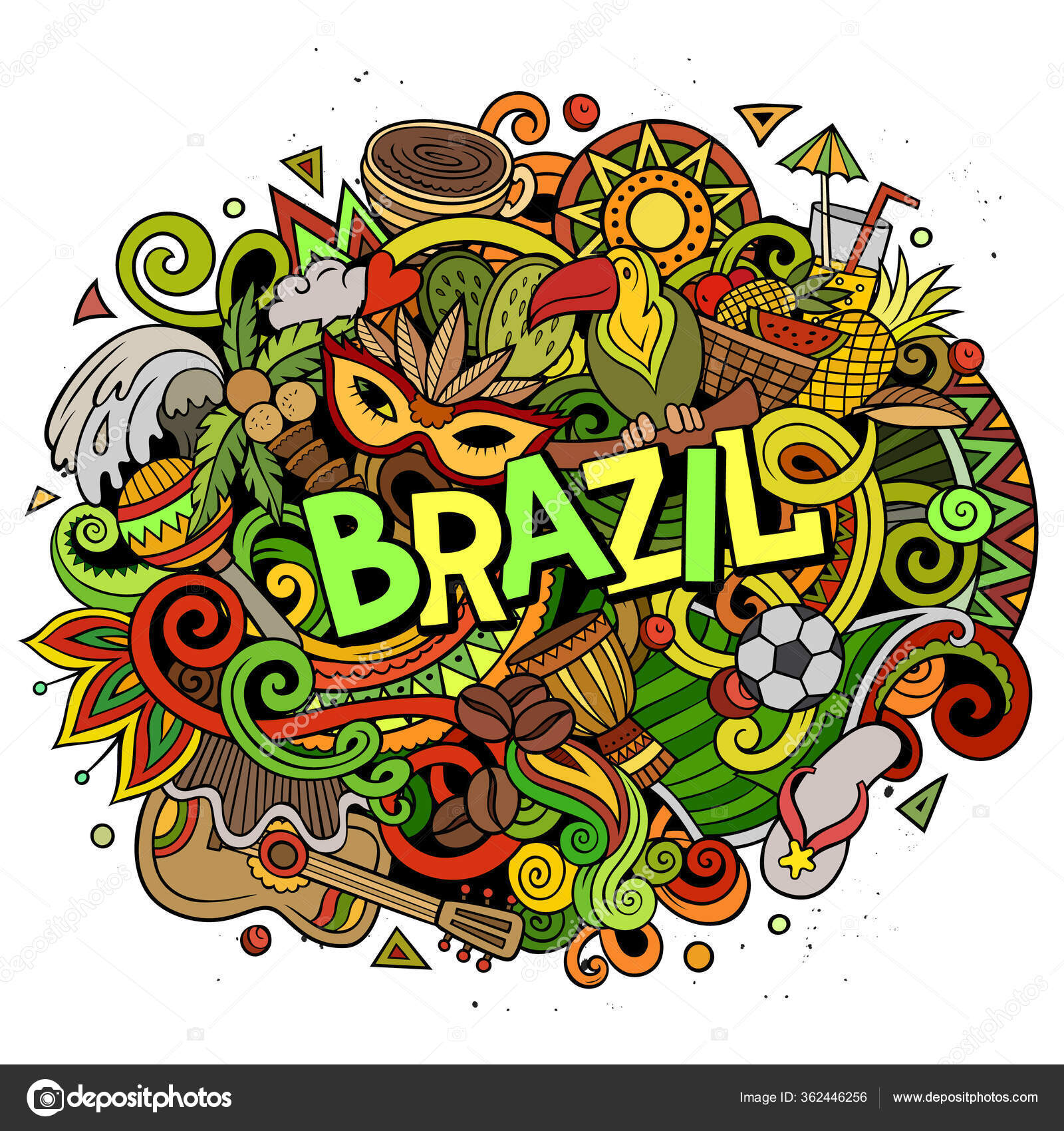 Ilustrasi corat-coret kartun buatan Brasil. Desain lucu. Ilustrasi Stok ...