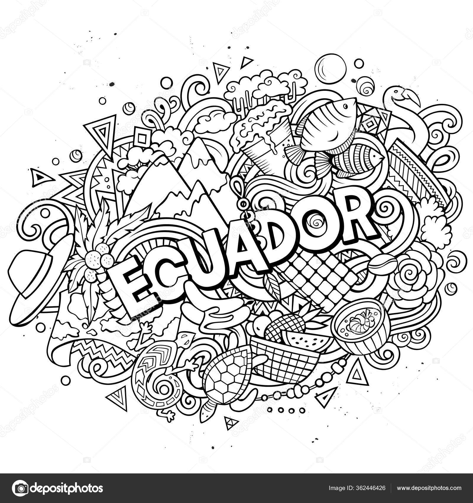 Ecuador hand drawn cartoon doodles illustration. Funny design. Stock ...