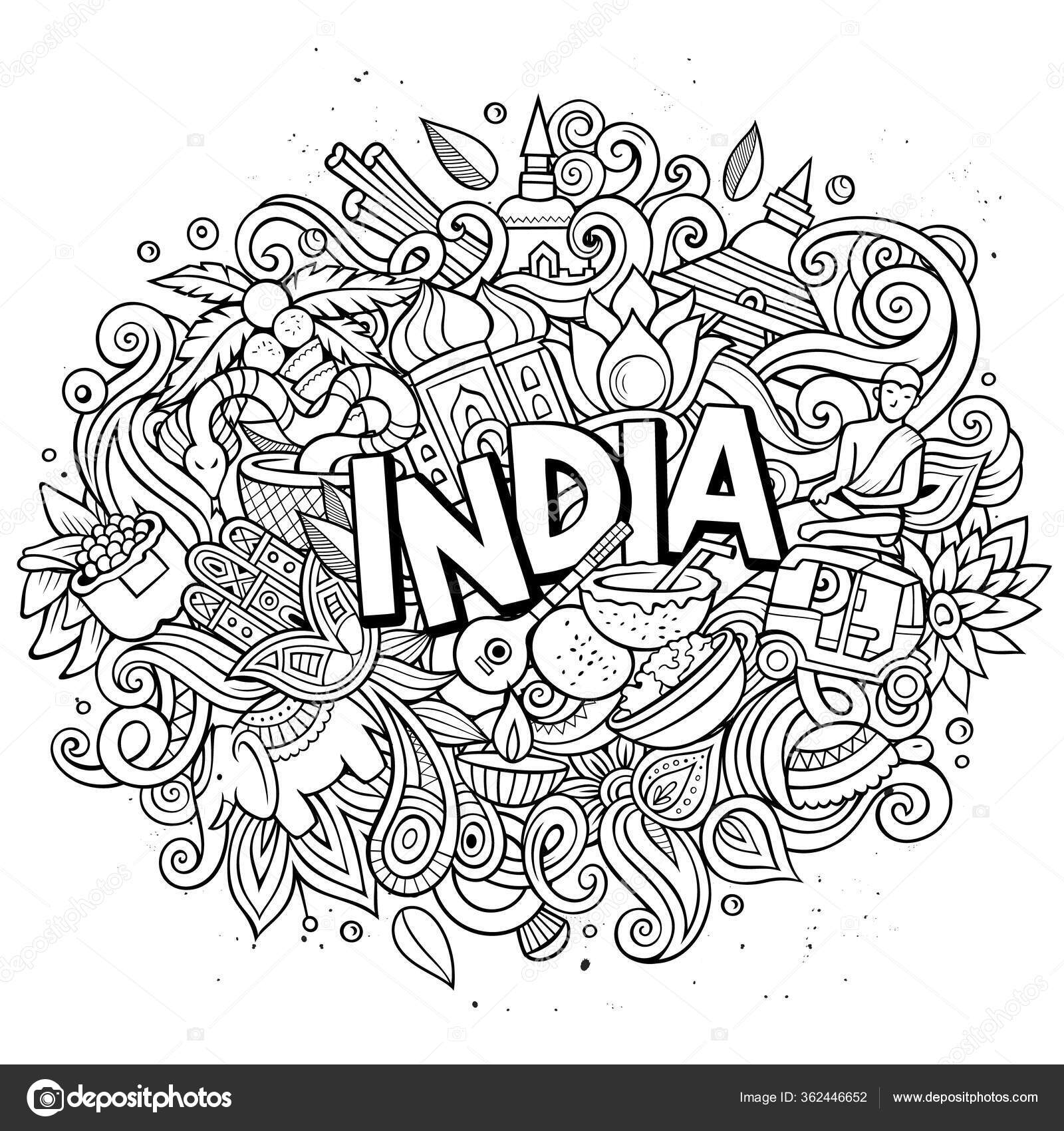 India hand drawn cartoon doodles illustration. Funny design. Stock ...