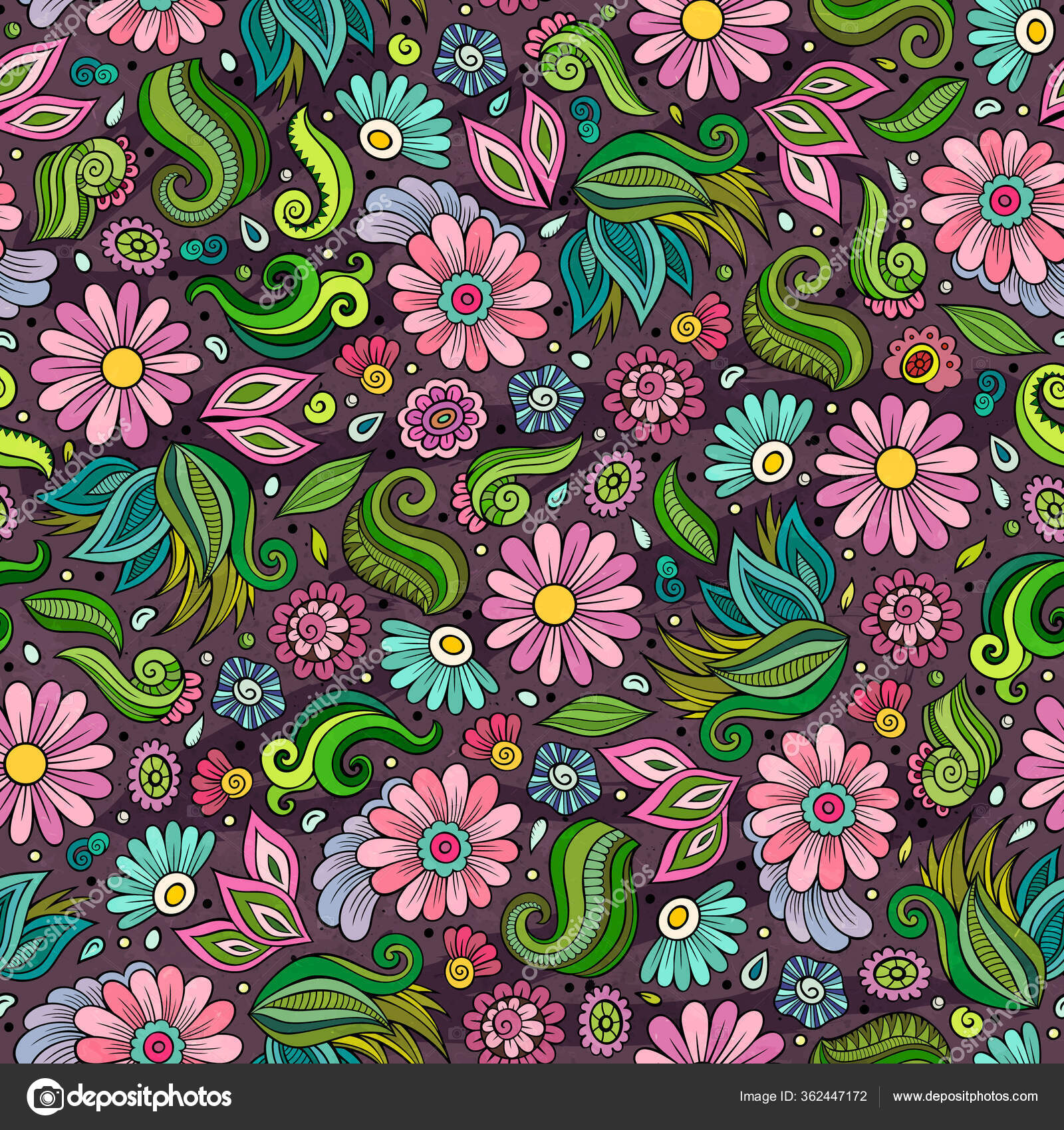 Cartoon cute hand drawn Spring seamless pattern. Stock Photo by ...