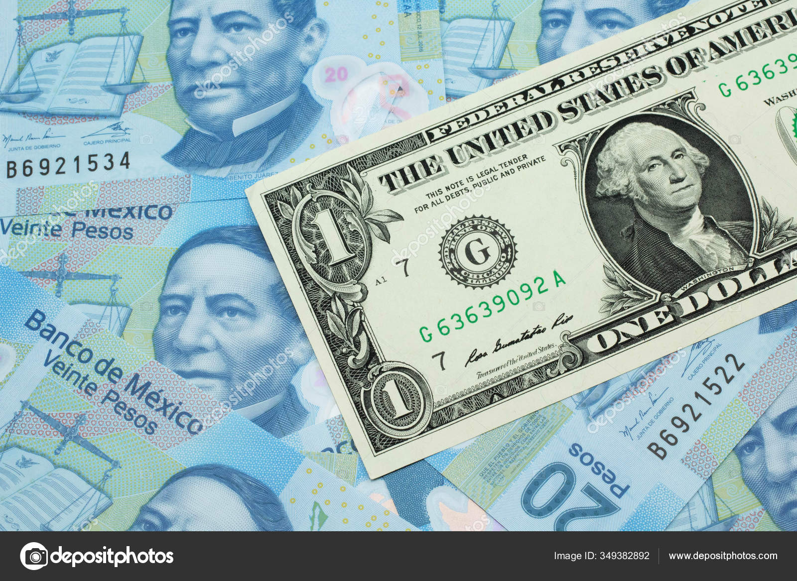 Close Image American One Dollar Bank Note Mexican Twenty Peso — Stock ...