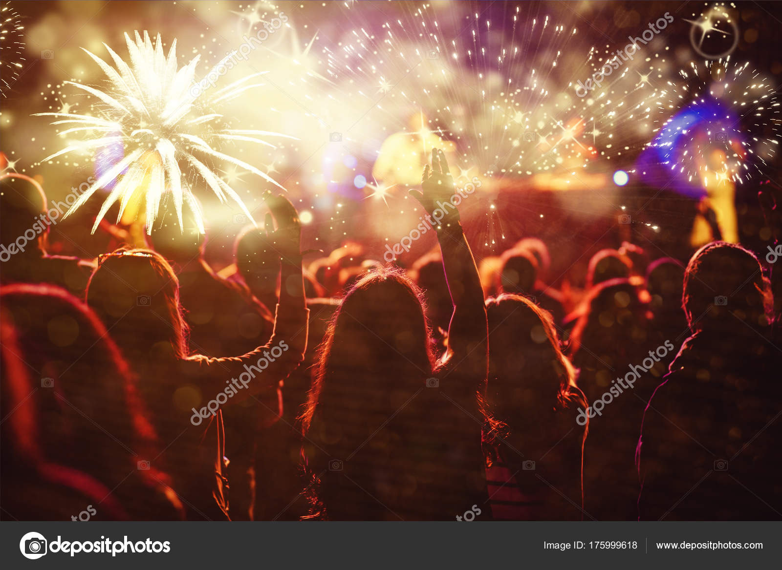 Cheering crowd watching fireworks - new year concept Stock Photo by ...