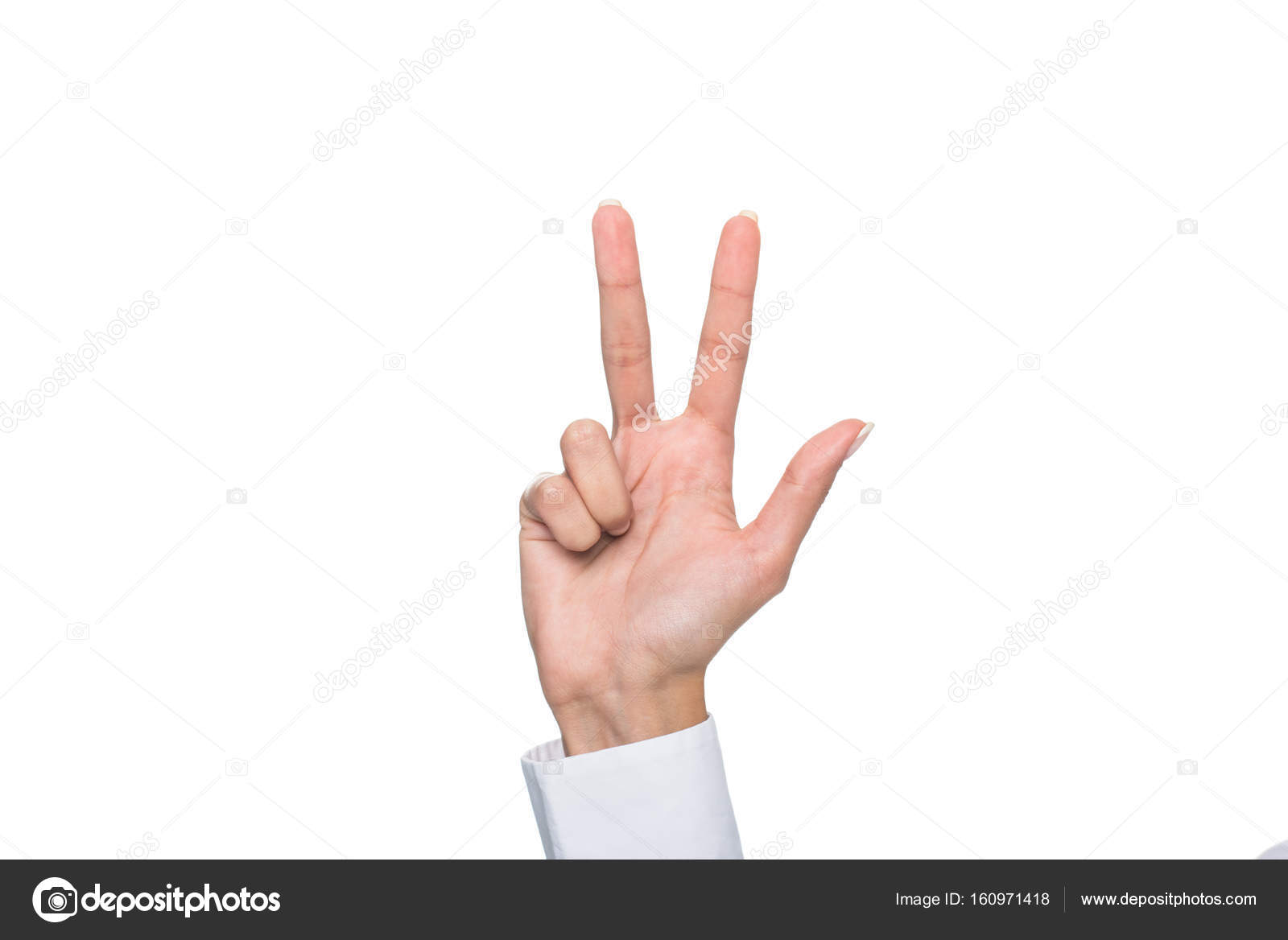 Person showing three sign Stock Photo by ©IgorVetushko 160971418