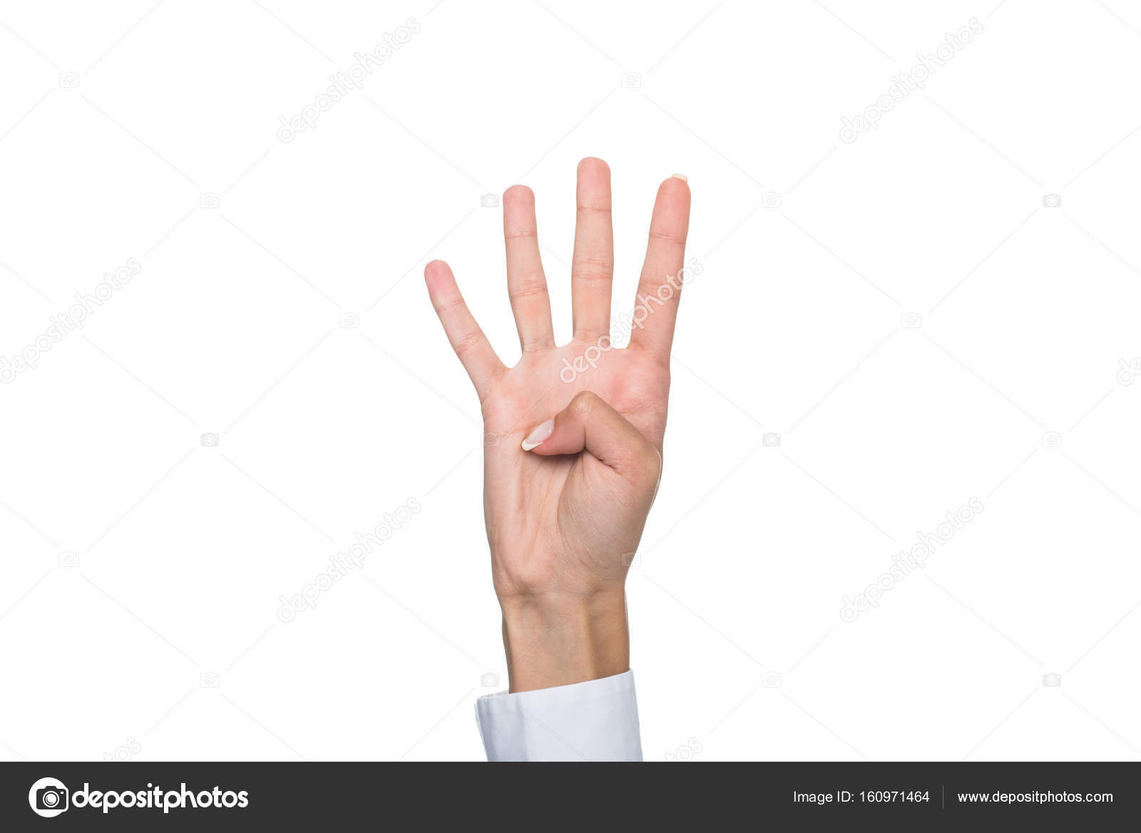 Person showing four sign Stock Photo by ©IgorVetushko 160971464
