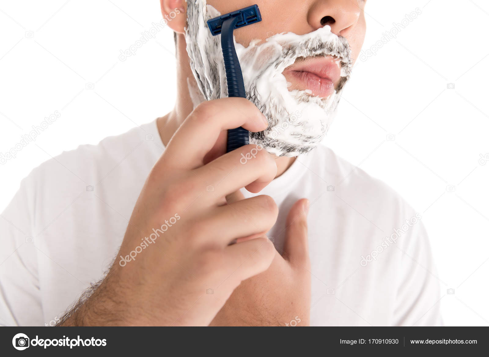Man shaving with razor — Stock Photo © IgorVetushko #170910930