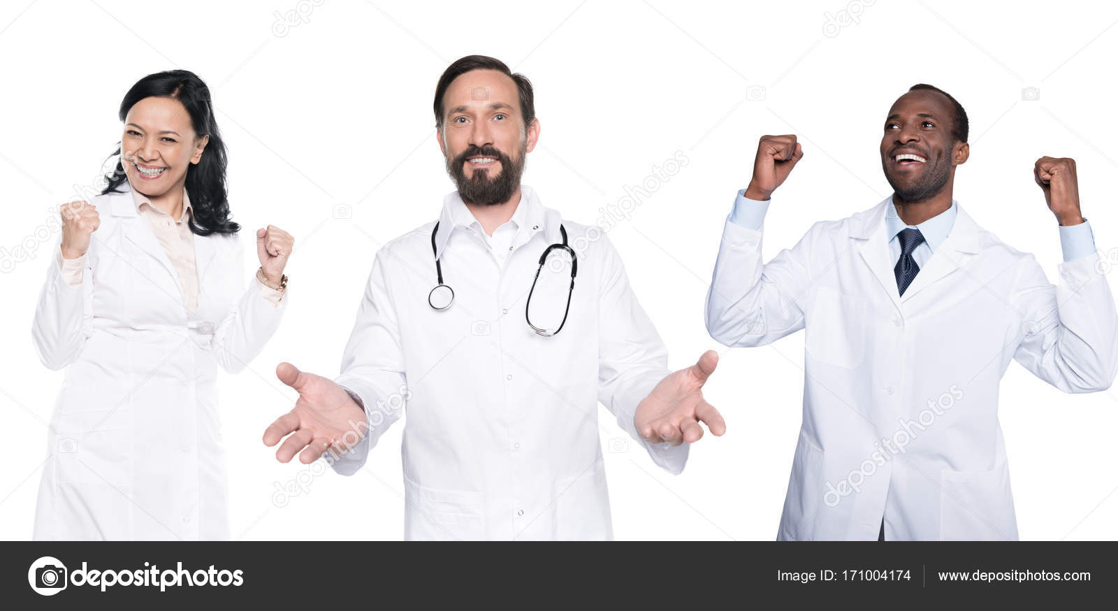 Multicultural doctors in white coats Stock Photo by ©IgorVetushko 171004174