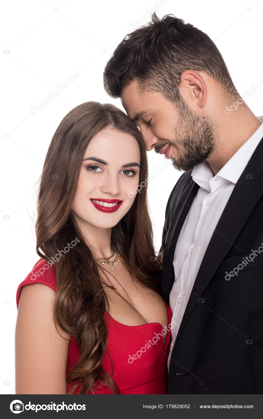 Smiling Attractive Heterosexual Couple Evening Outfit Isolated White