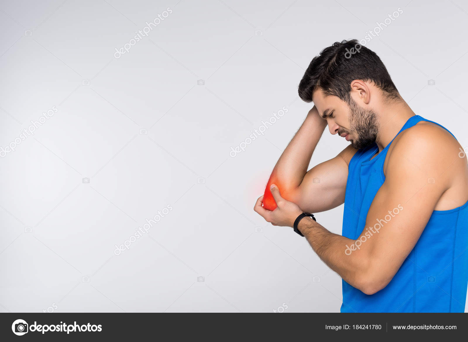 Side View Young Man Elbow Pain Isolated White — Stock Photo ...