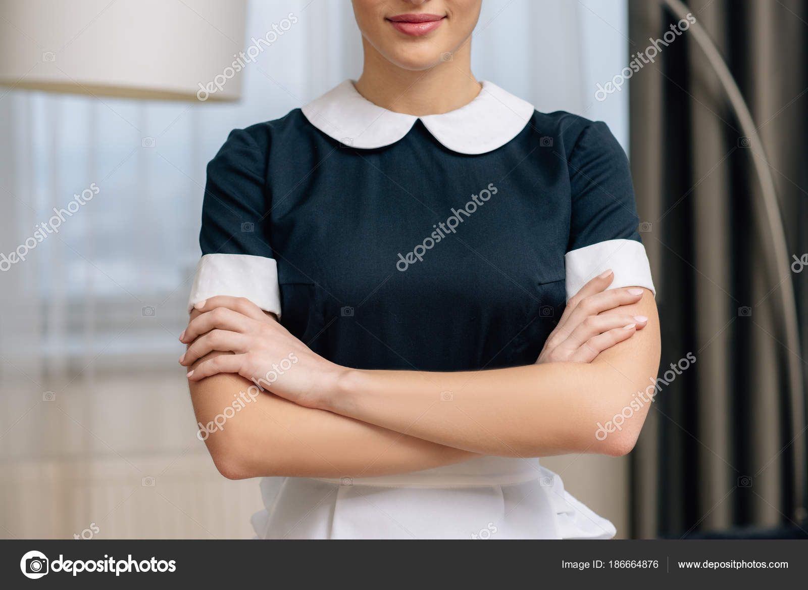 Cropped Shot Smiling Maid Uniform Crossed Arms — Stock Photo ...