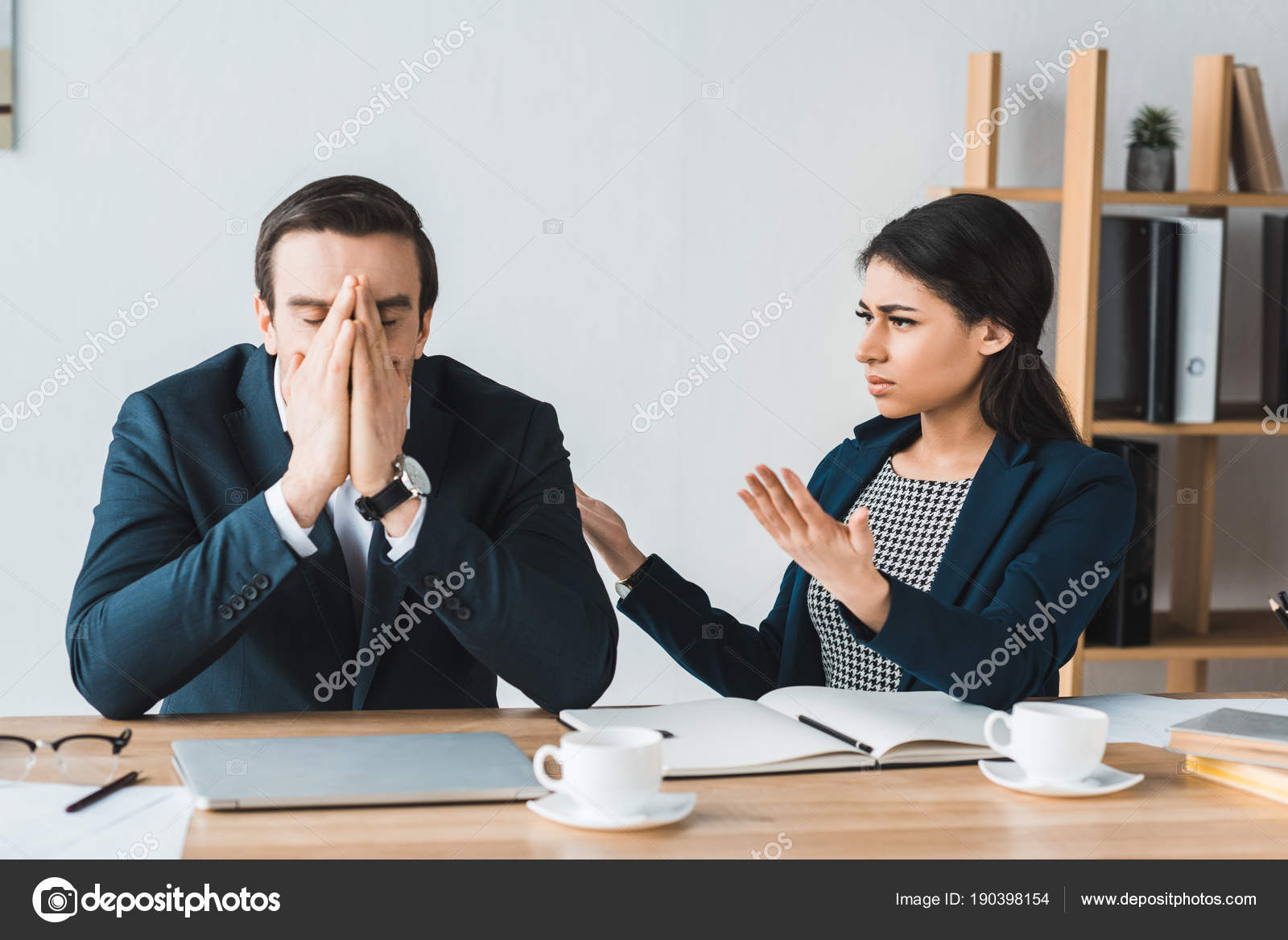 Colleagues Business Suits Arguing Project Details Office Stock Photo by ...