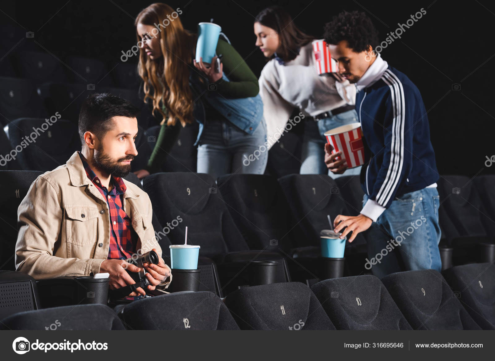 Selective Focus Man Shooting Digital Camera Watching Movie Cinema Stock ...