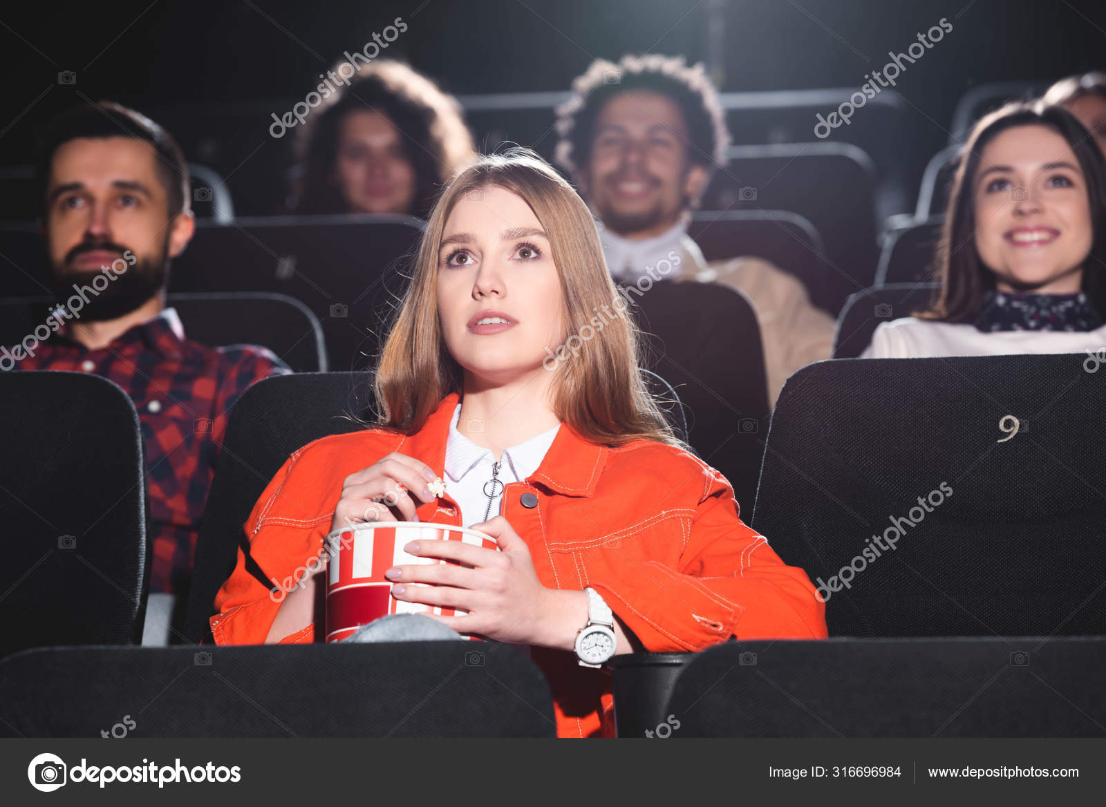 Selective Focus Attractive Woman Watching Movie Cinema — Stock Photo ...