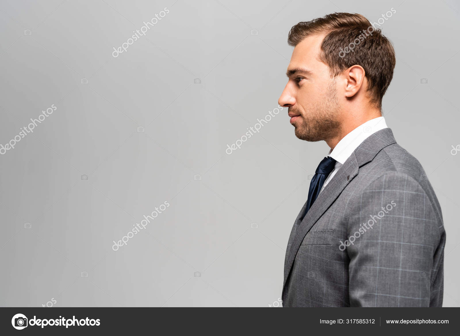 Side View Handsome Businessman Suit Isolated Grey Stock Photo by ...