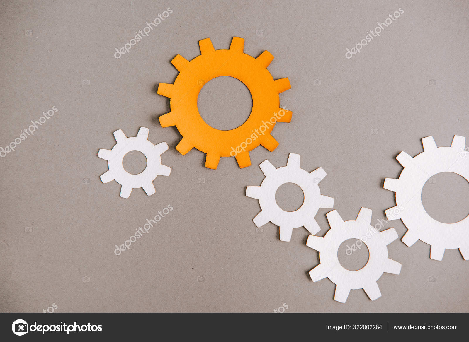 Top View White Orange Gears Grey Background — Stock Photo ...
