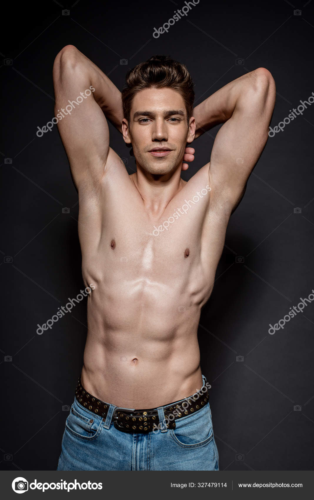 Sexy Young Man Muscular Torso Posing Black Background Stock Photo by ...