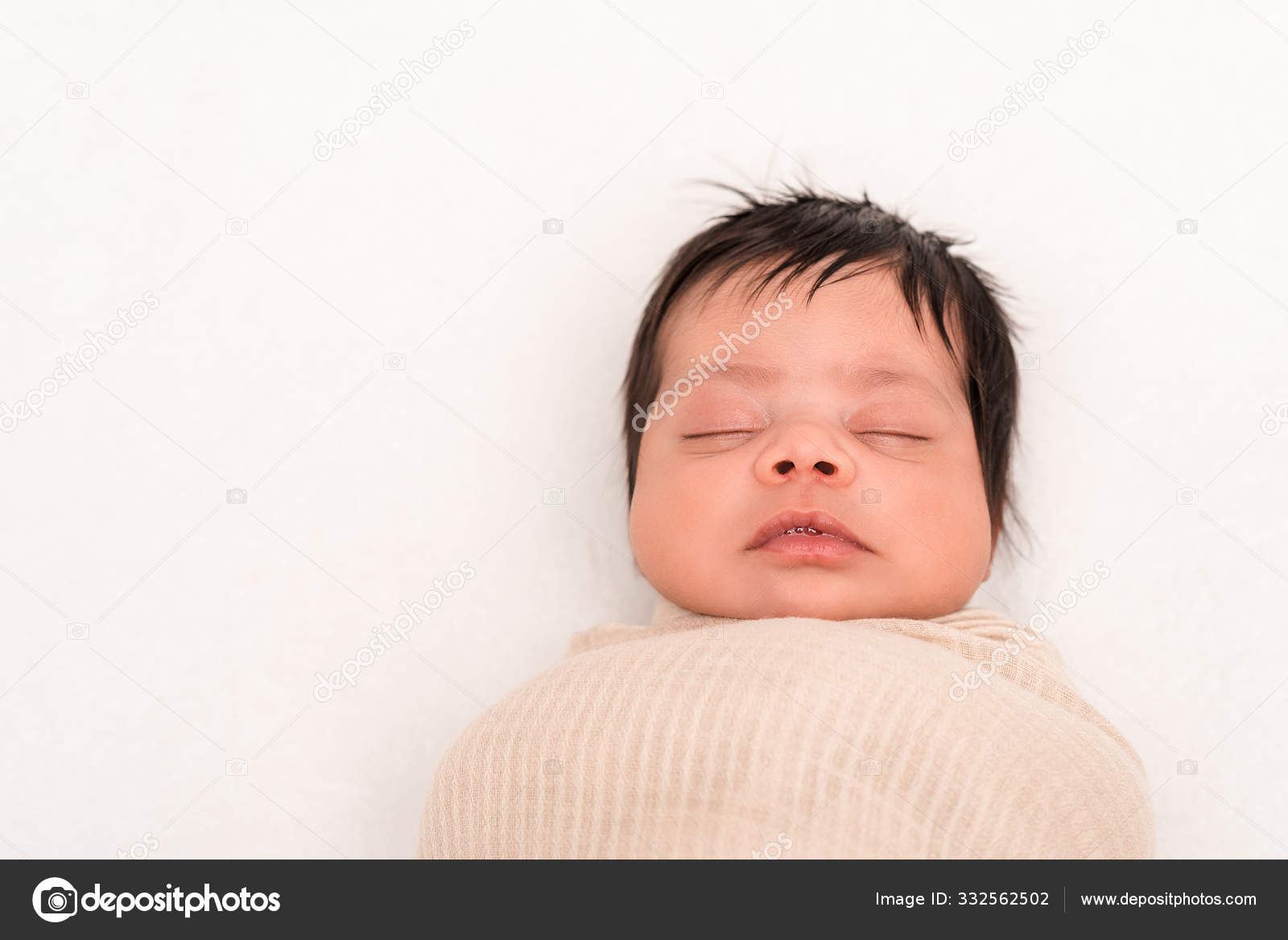Top View Mixed Race Baby Wrapped Blanket Sleeping Isolated White ...