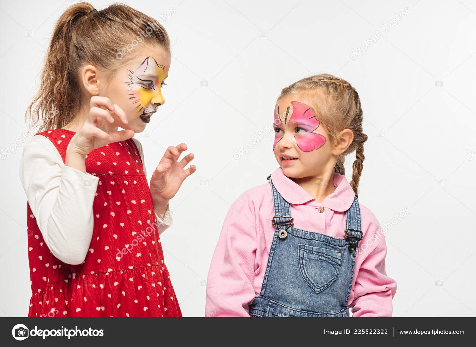 Adorable Kid Cat Muzzle Painting Face Scaring Friend Isolated White ...