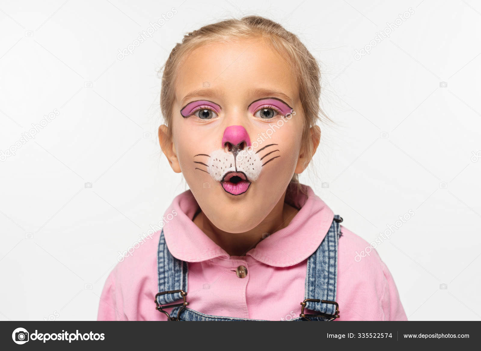 Cute Kid Cat Muzzle Painting Face Meowing While Looking Camera Stock ...