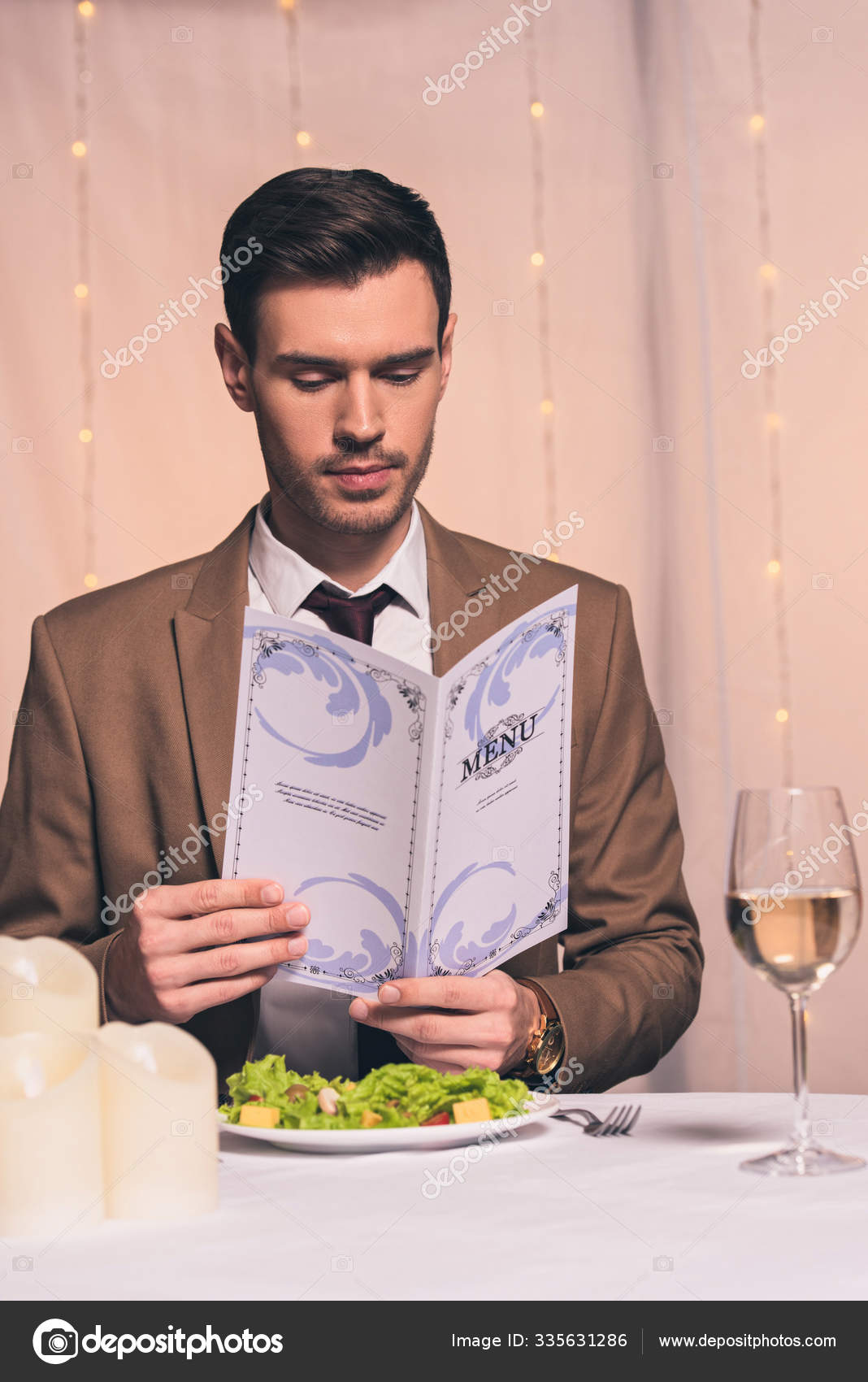 Handsome Elegant Man Reading Menu While Sitting Restaurant — Stock ...