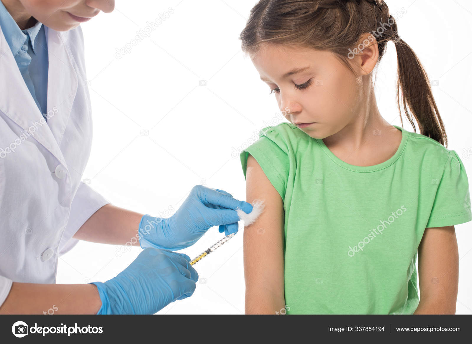 Pediatrician Doing Vaccine Injection Kid Isolated White ⬇ Stock Photo ...