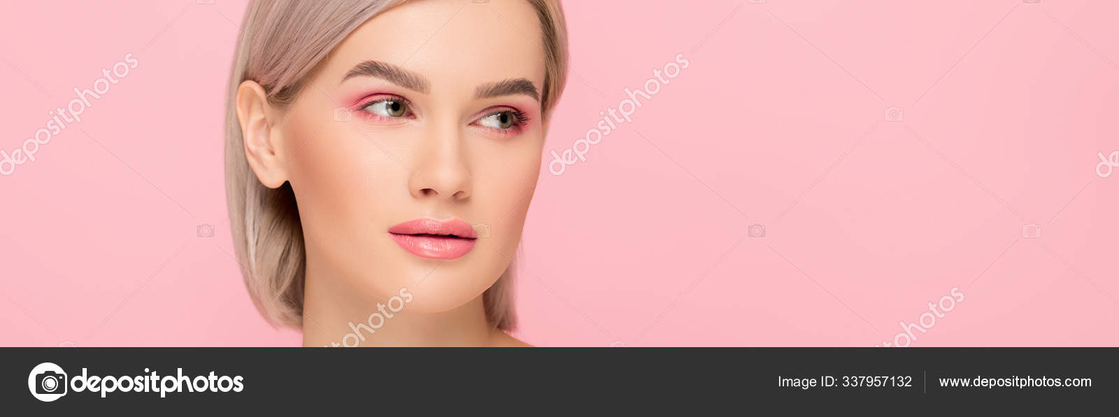 Panoramic Shot Beautiful Tender Girl Perfect Skin Isolated Pink — Stock ...