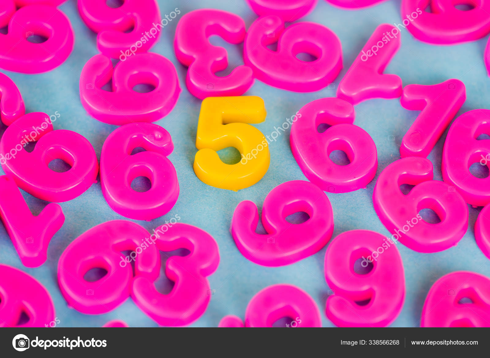 Yellow Five Number Pink Plastic Numbers Blue Background — Stock Photo ...