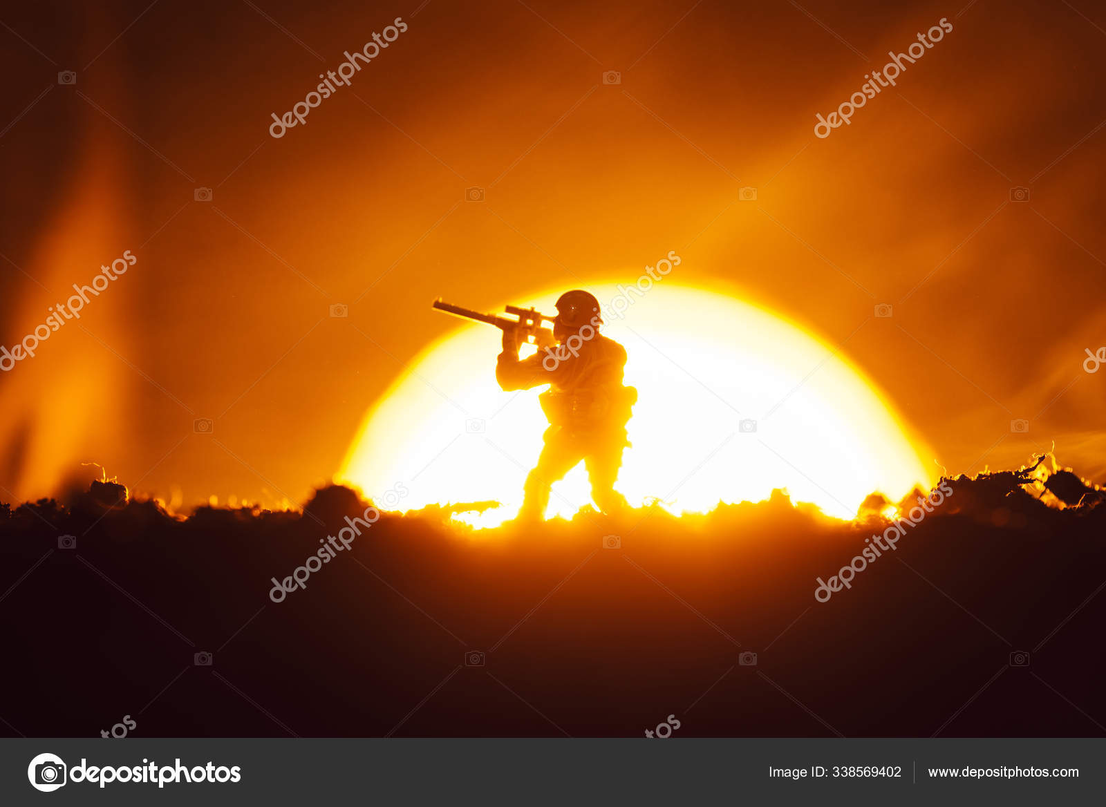 Toy Soldier Smoke Sunset Background Battle Scene — Stock Photo ...