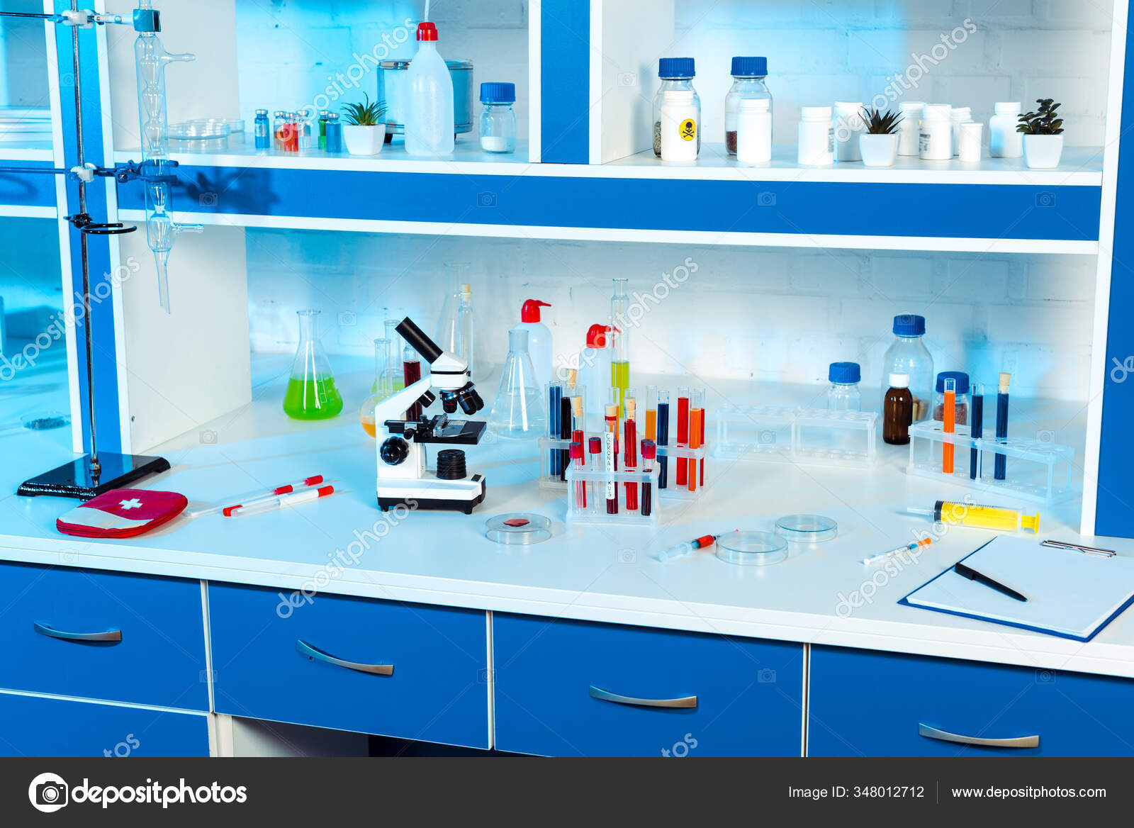 Flasks Test Tubes Bottles Microscope Modern Laboratory Stock Photo by ...