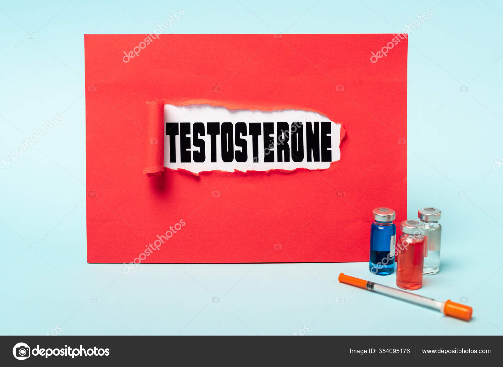 Jars Hormonal Drugs Syringe Testosterone Lettering Hole Red Paper Blue ...