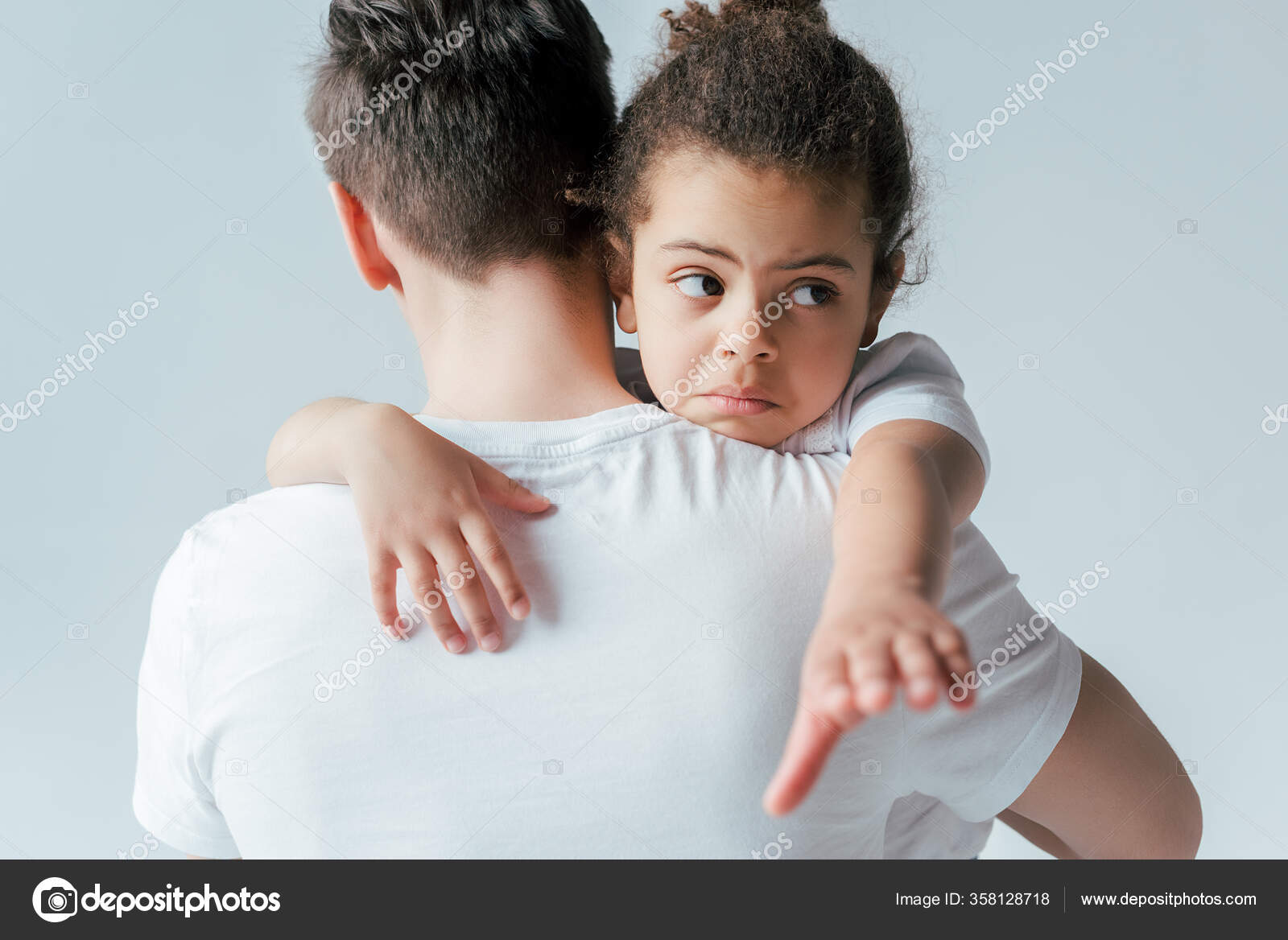 Back View Foster Father Taking Away Sad African American Daughter Stock ...