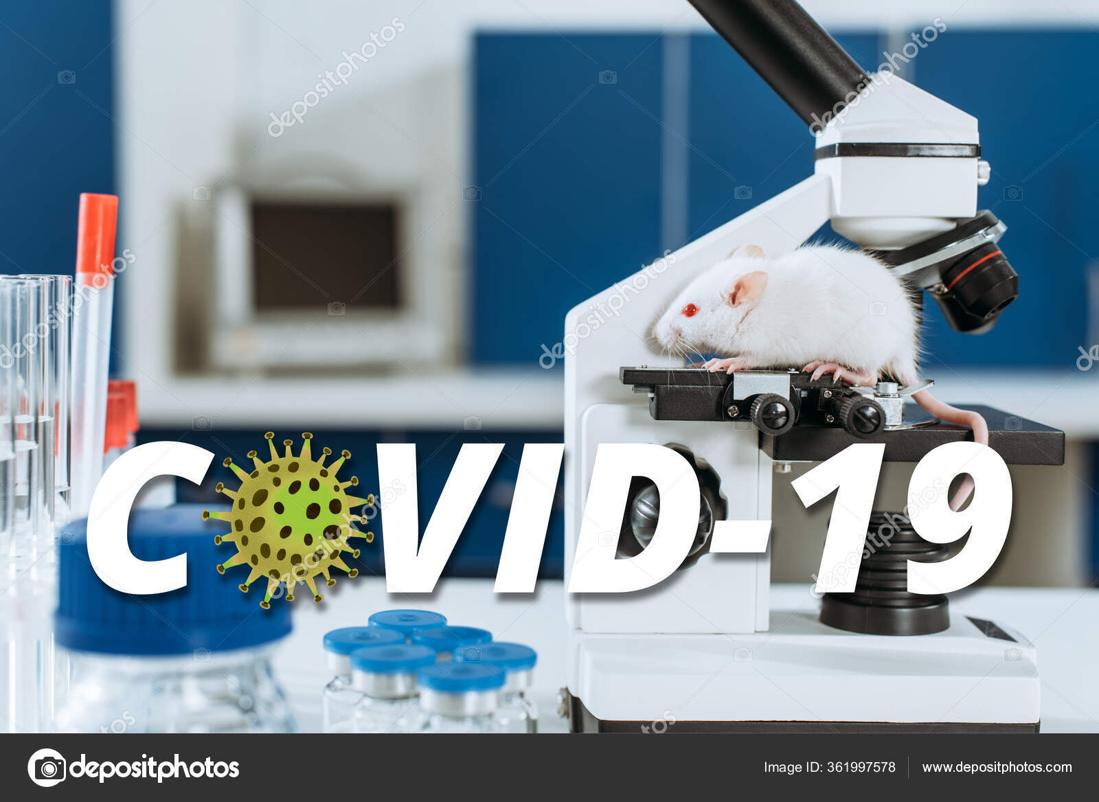 White Mouse Microscope Test Tubes Containers Medicines Covid ...