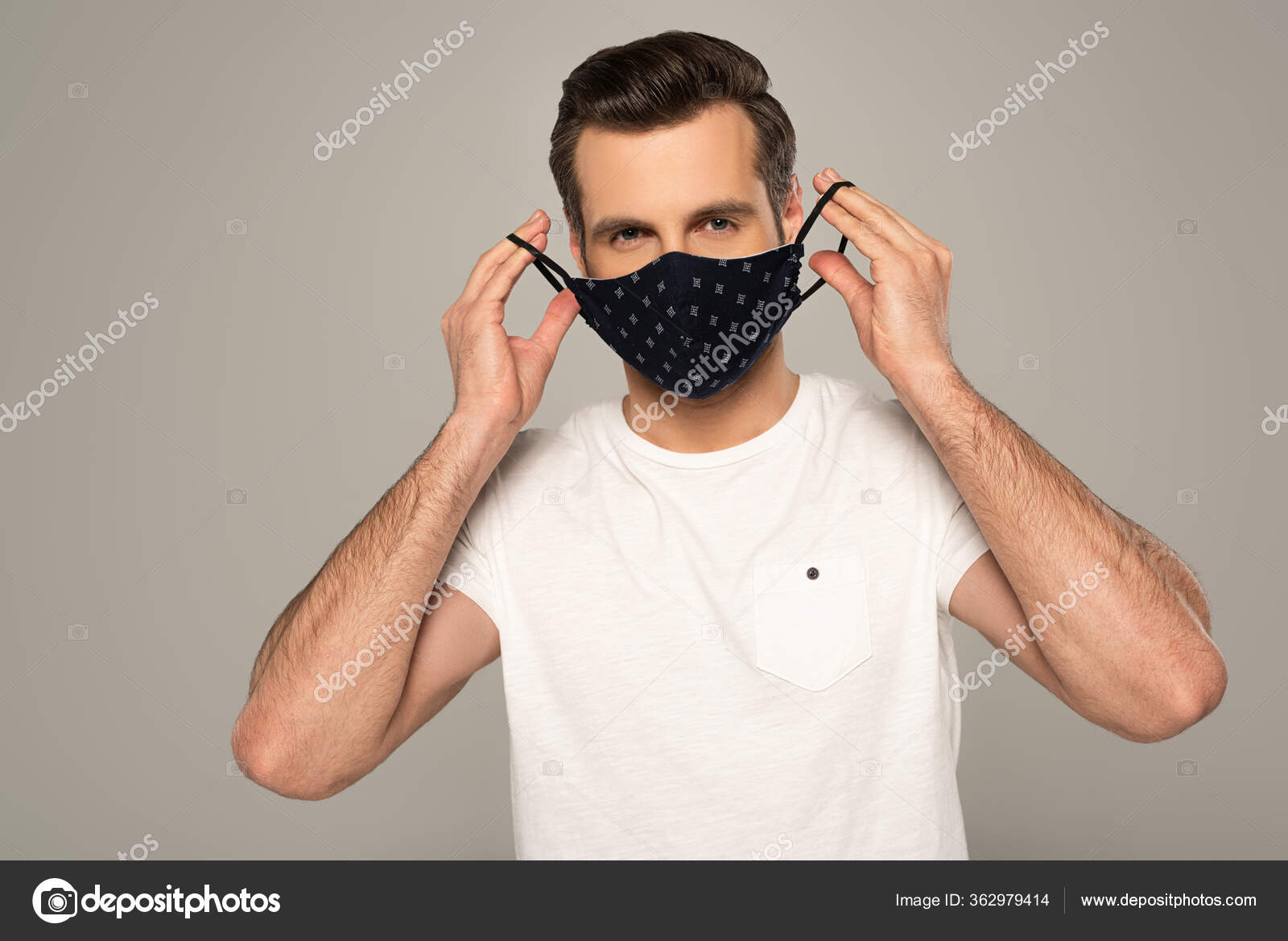Man Wearing Safety Mask Looking Camera Isolated Grey — Stock Photo ...