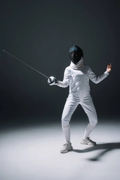 Cropped View Fencer Fencing Suit Training Rapier White Surface Black ...