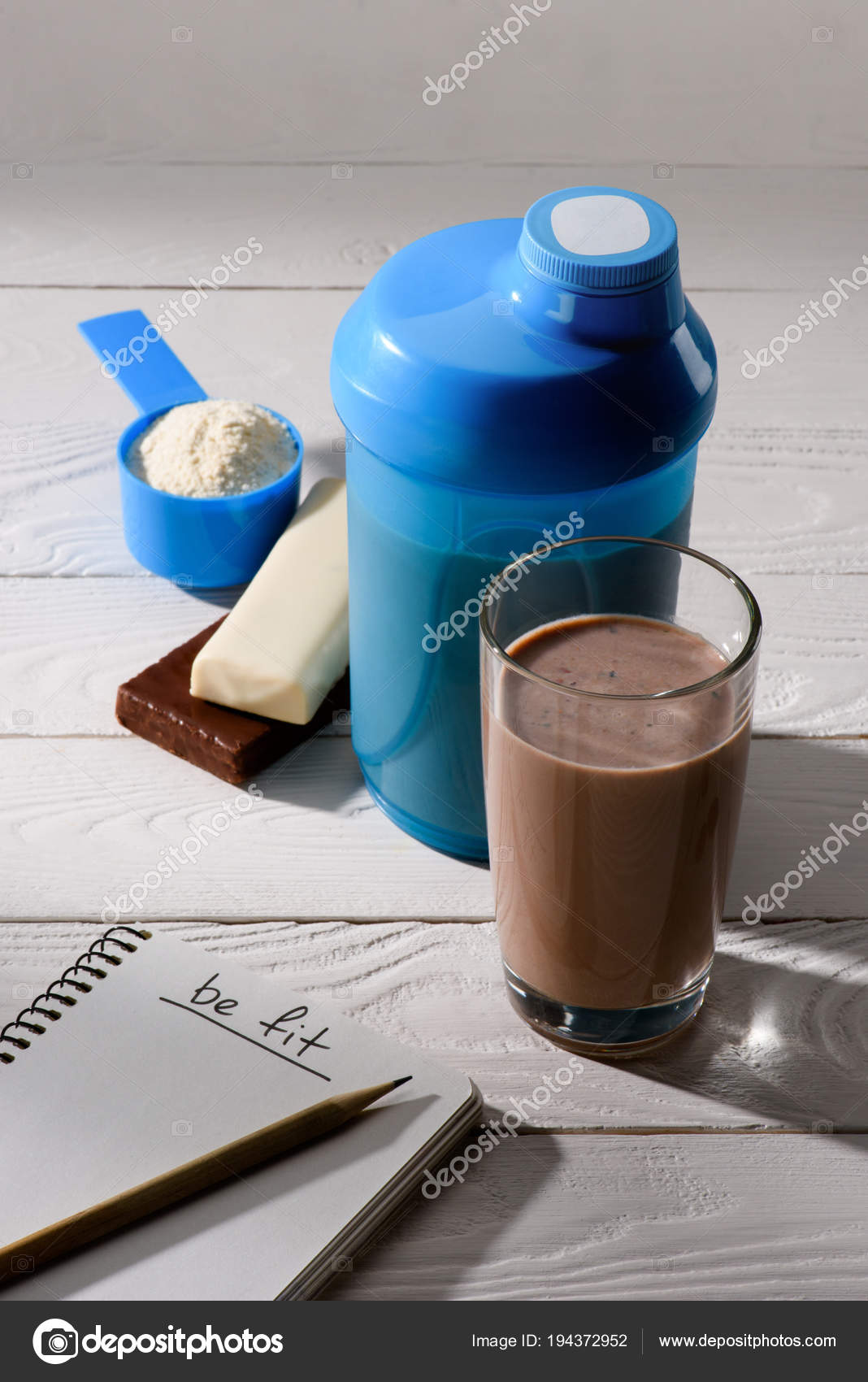 Chocolate Protein Shake Energy Bars Notebook Fit Sign White Wooden ...