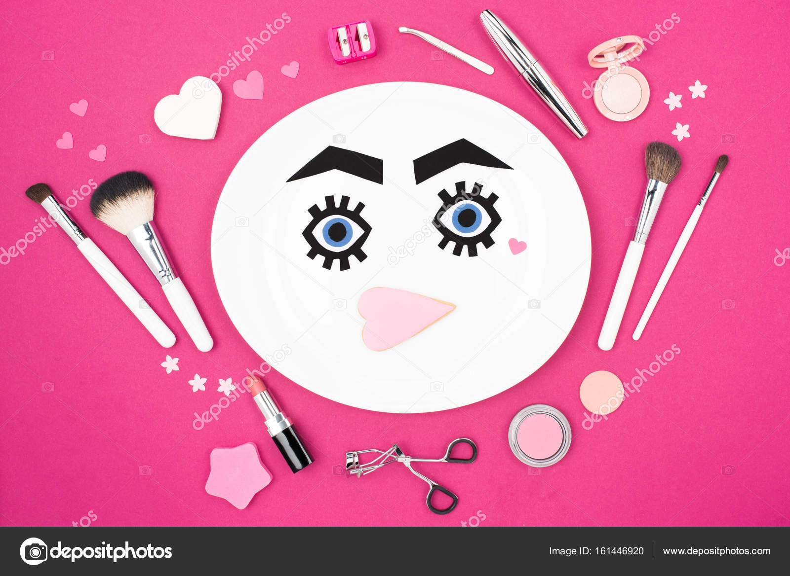 Paper face with makeup on plate — Stock Photo © AllaSerebrina #161446920