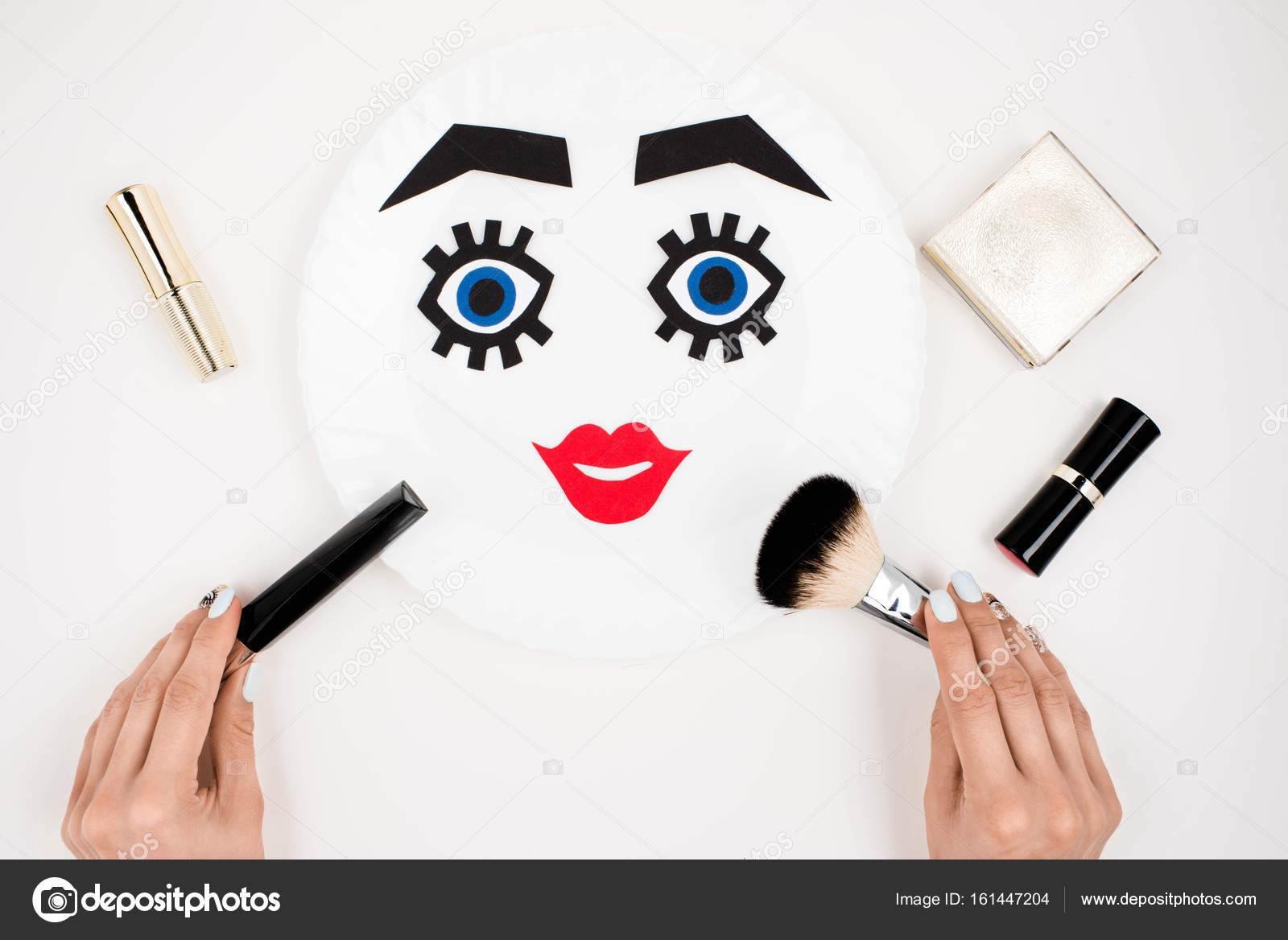 Paper face with makeup on plate — Stock Photo © AllaSerebrina #161447204